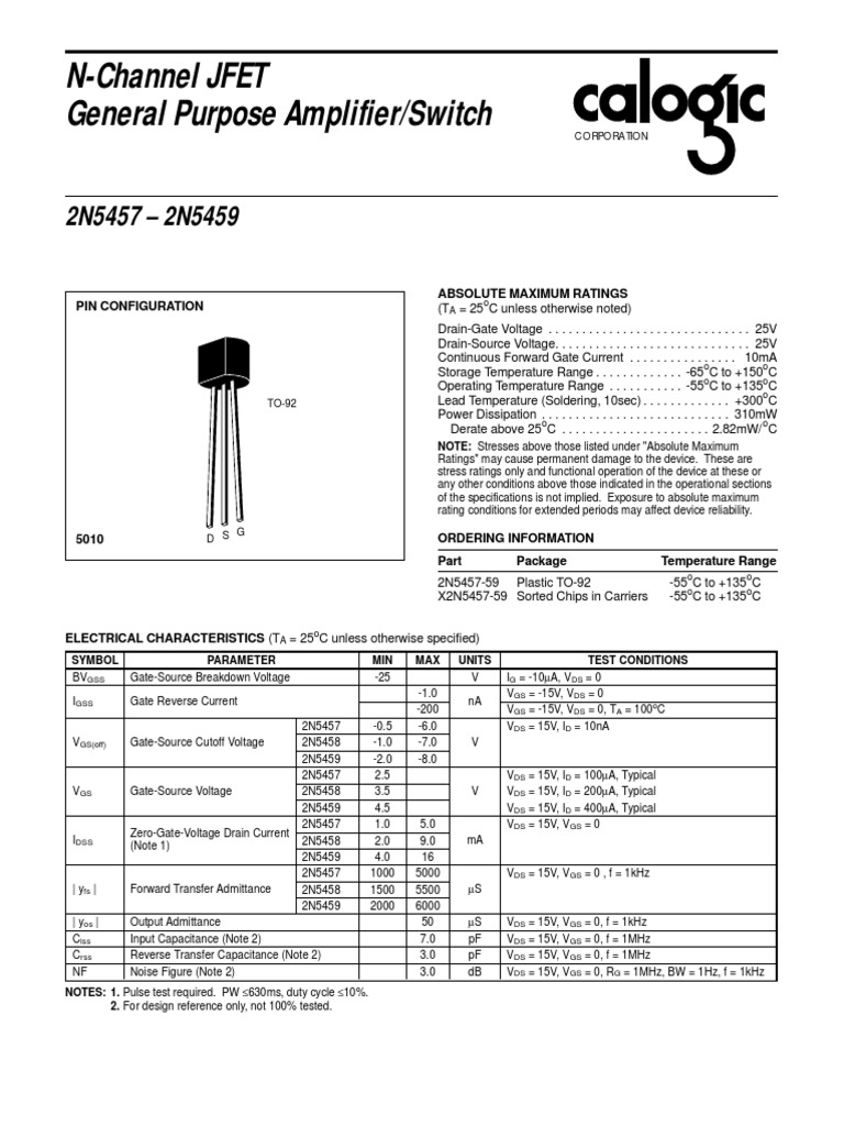 Datasheet 2N5459 PDF | PDF | Semiconductor Devices | Electrical Components