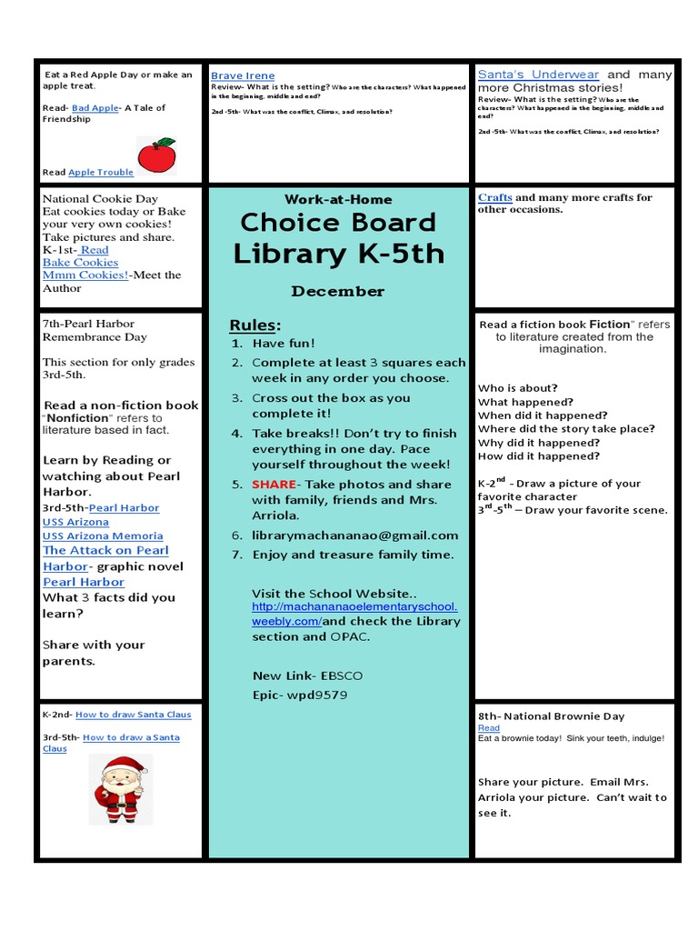 December Online Choice Board | PDF | Christmas | Books