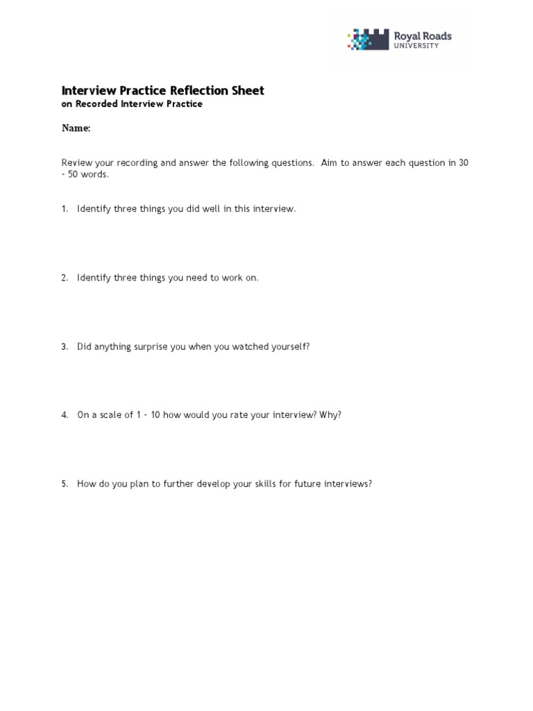 Interview Practice Reflection Sheet | PDF