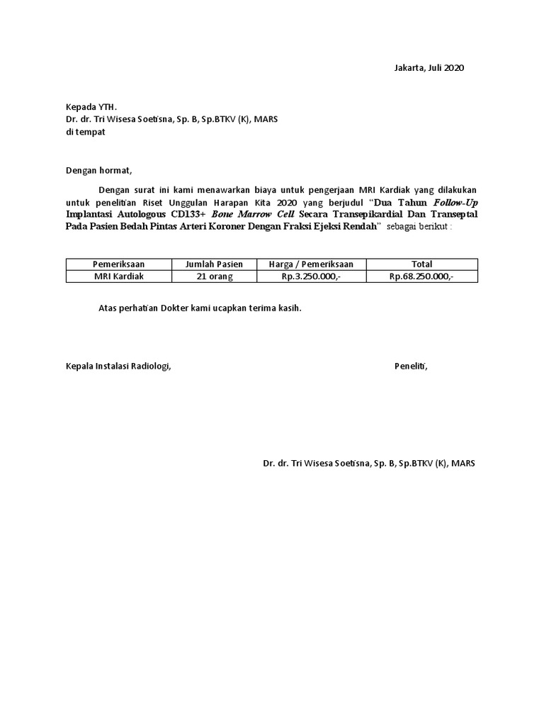 Surat Penawaran Harga MRI | PDF