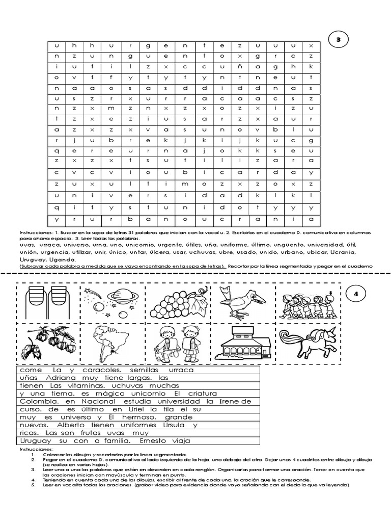 Sopa de letras con oraciones para niños | PDF | Ocio