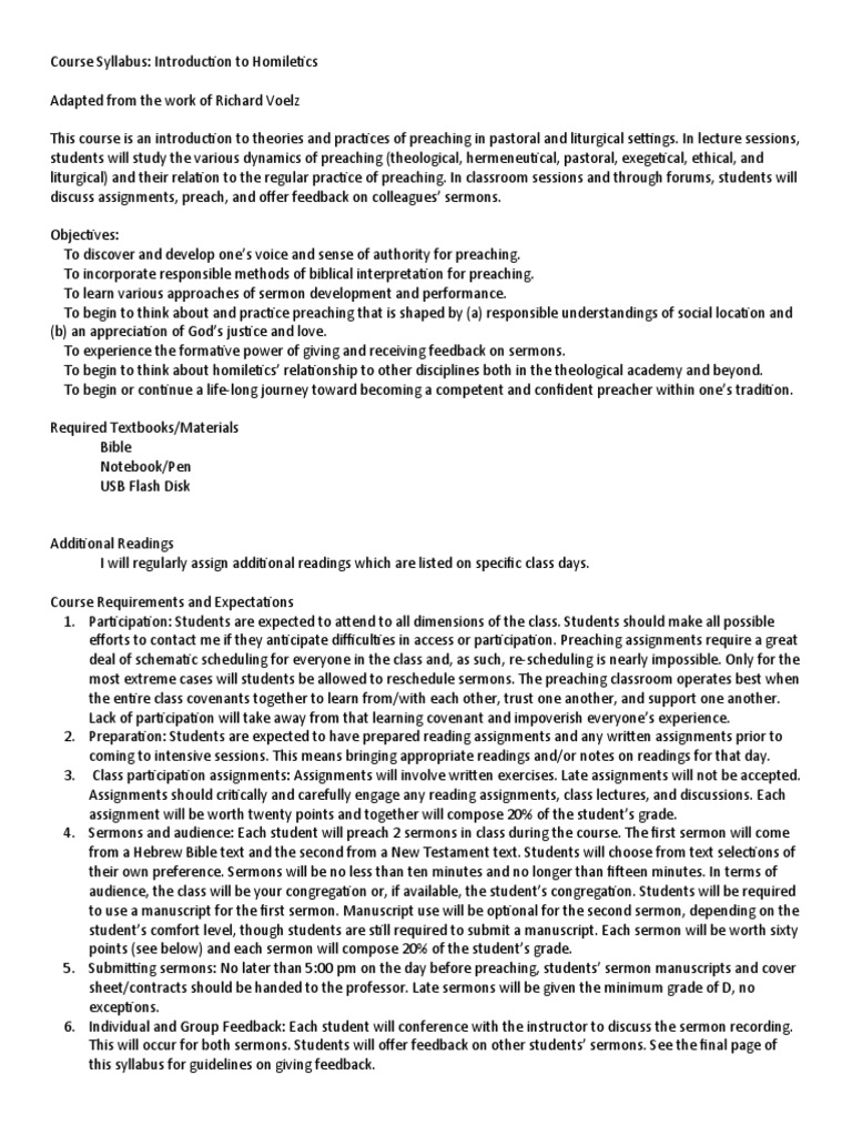 Homiletics Course Syllabus & Lesson Outline | PDF | Sermon | Revelation