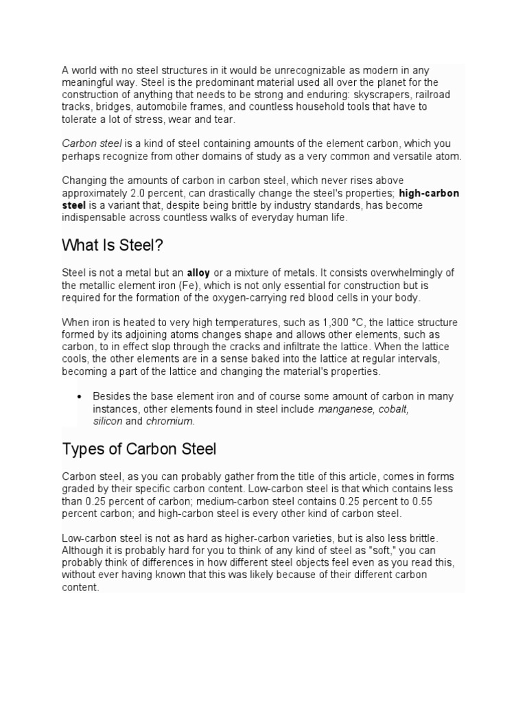 Types and Examples of Carbon Steel | PDF | Technology & Engineering