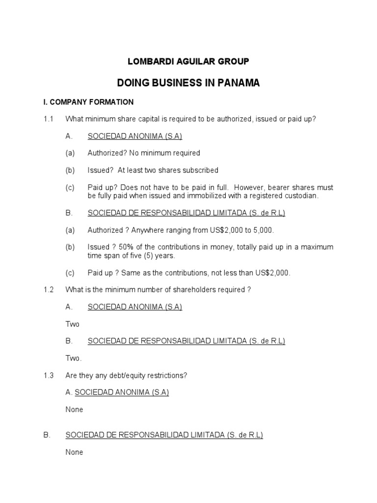 Legal Structures for Business in Panama | PDF | Partnership | Taxes