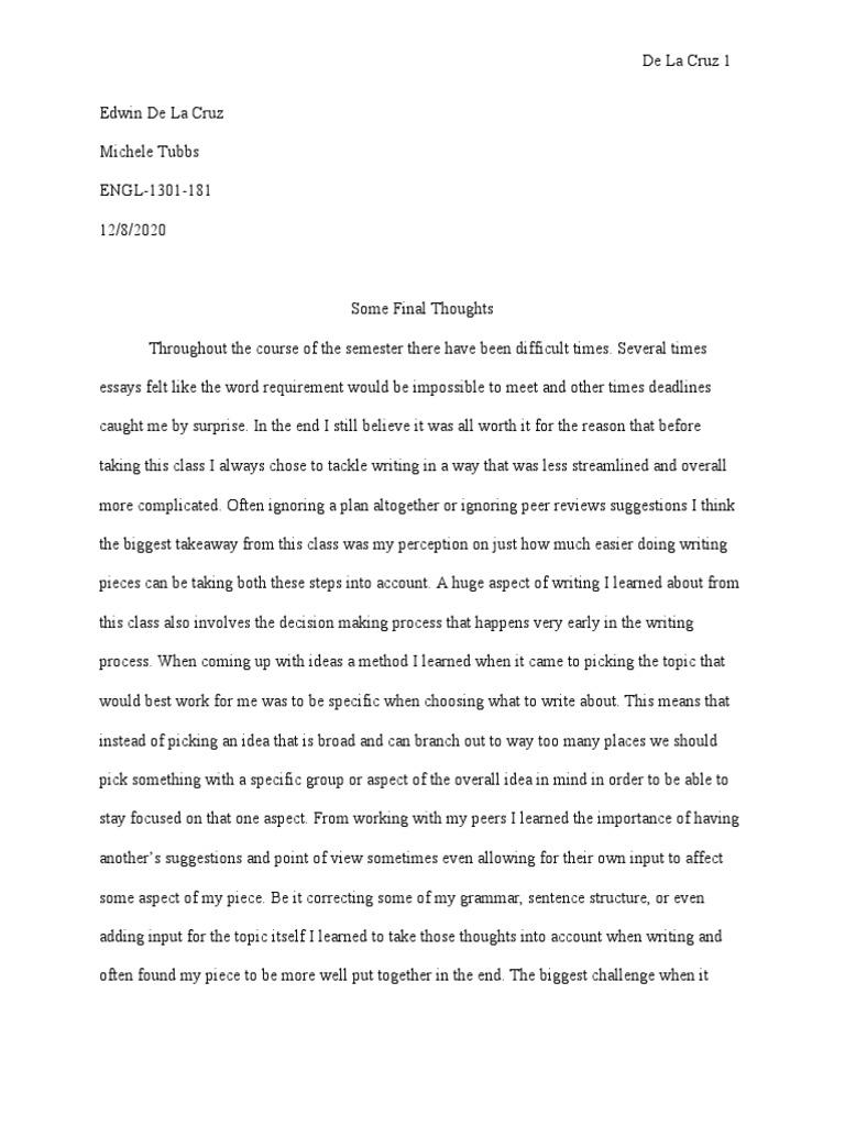 Final Reflection Essay - Edwin DLC | PDF | Reason | Idea