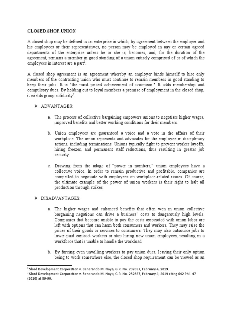 Closed Shop Vs Maintenance of Membership | PDF | Trade Union ...