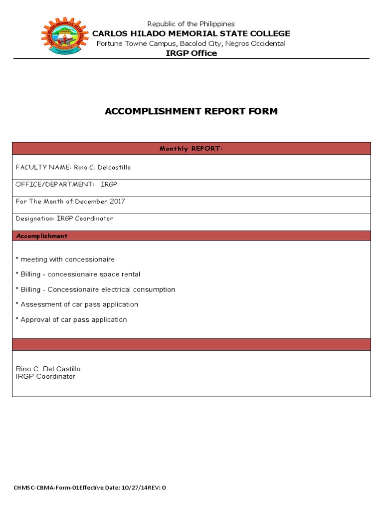 December 2017 Accomplishment Report | PDF