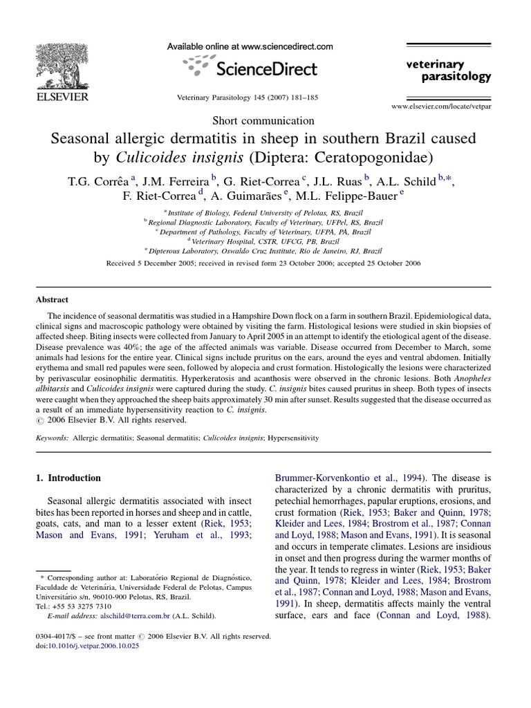 Seasonal Allergic Dermatitis in Sheep in Southern Brazil Caused by ...