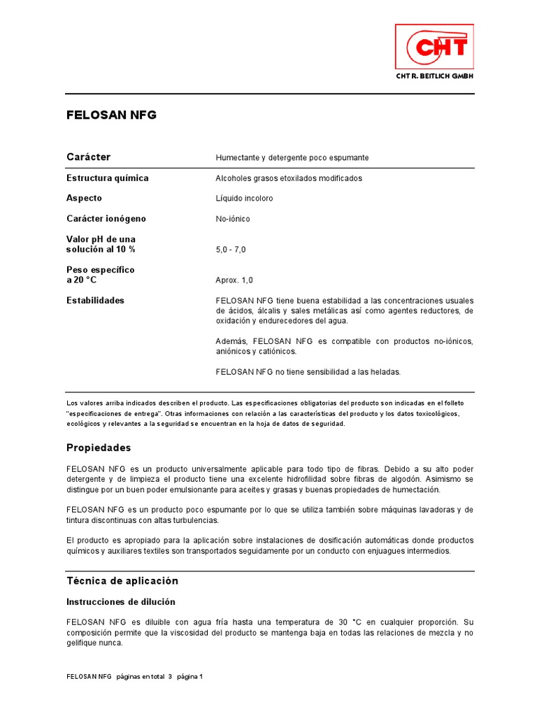 Felosan NFG PDF | PDF | Detergente | Agua