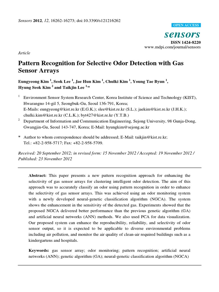 Sensors: Pattern Recognition For Selective Odor Detection With Gas Sensor Arrays | PDF | Pattern ...