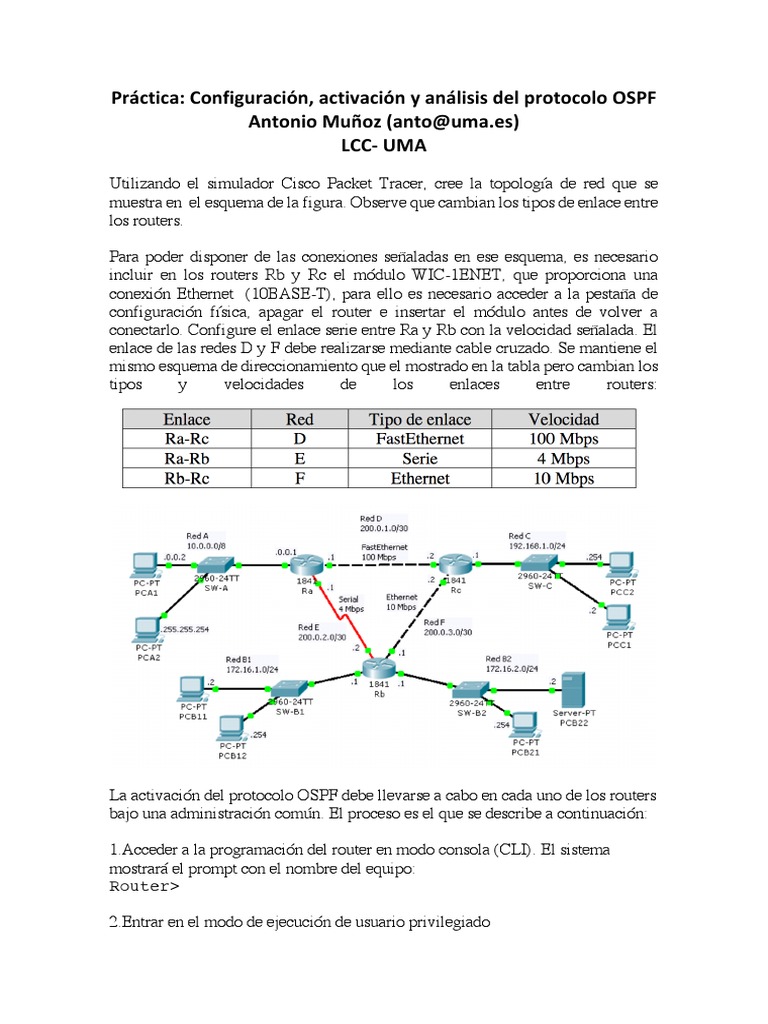 Práctica OSPF | PDF | Enrutador (Computación) | Red de computadoras