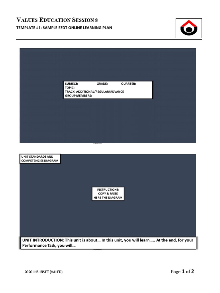 Alues Ducation Ession 8: Template #1: Sample Efdt Online Learning Plan ...