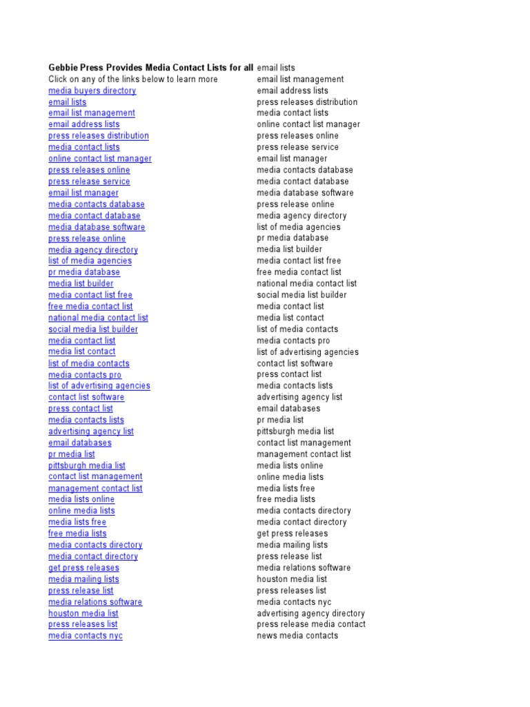 Media Contact List Free | PDF | Mass Media | News Media