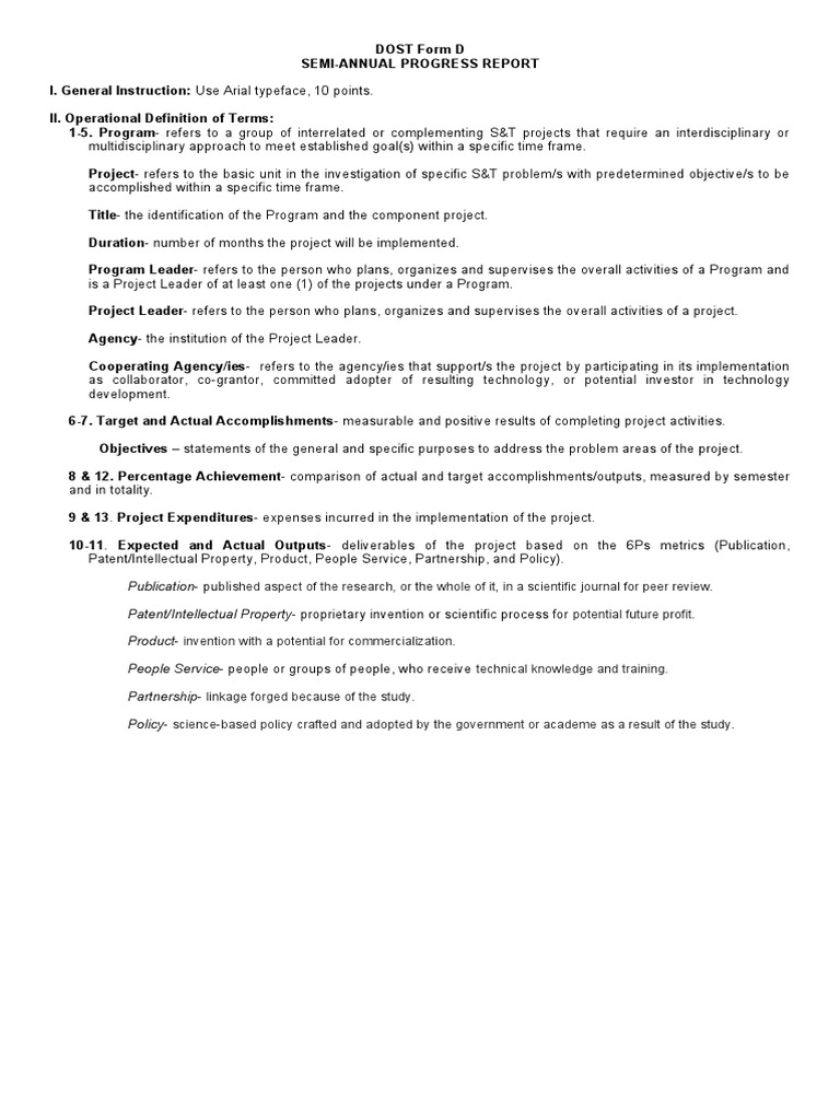 2019 Revised DOST-GIA Form D Semi Annual Progress Report Instruction ...
