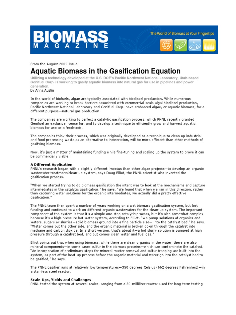Aquatic Biomass in The Gasification Equation | PDF | Algae Fuel | Biofuel