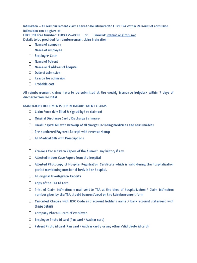 FHPL Reimbursement Claim Process Guide | PDF