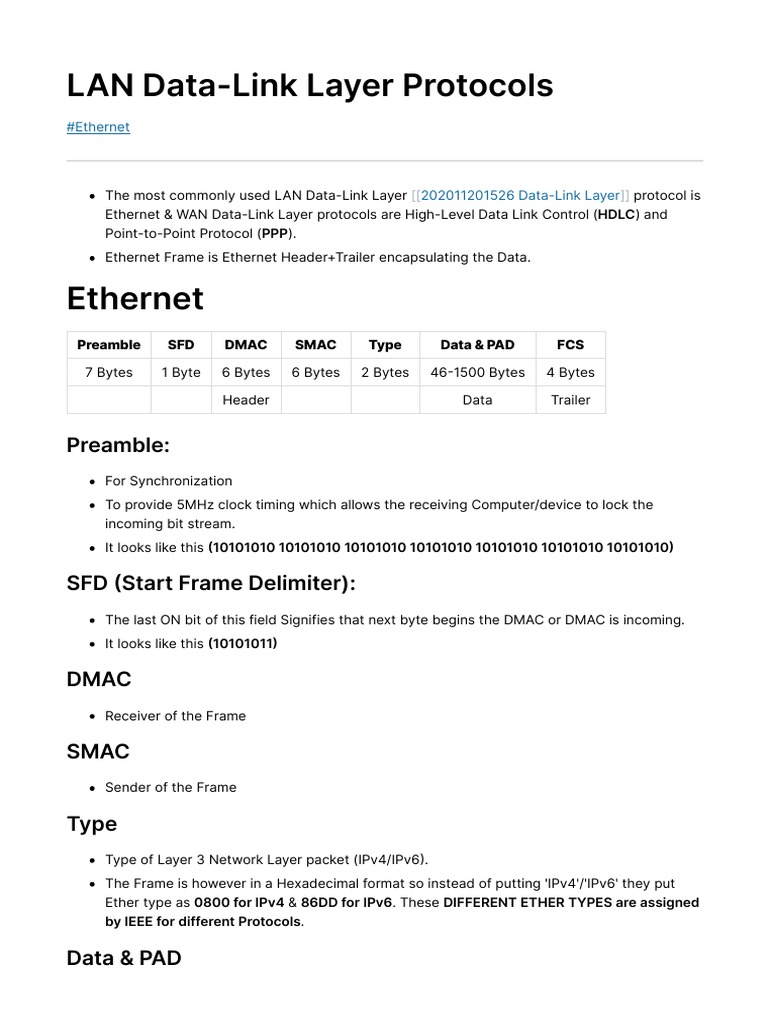 LAN Data-Link Layer Protocols: Preamble | PDF
