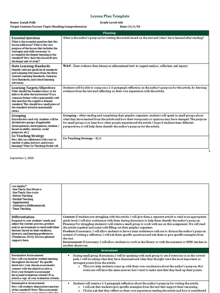 Lesson Plan Template: Essential Question | PDF | Educational Assessment ...