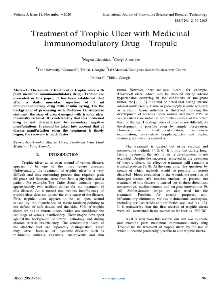 Treatment of Trophic Ulcer With Medicinal Immunomodulatory Drug ...