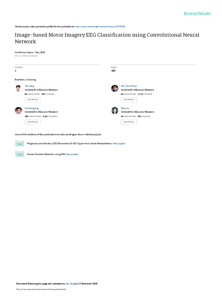 Image Based Motor Imagery Eeg Classification Using Convolutional Neural Network Pdf
