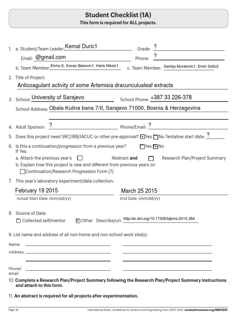 Student Checklist (1A) : Kemal Duric1 ? ? | PDF | Risk | Inquiry