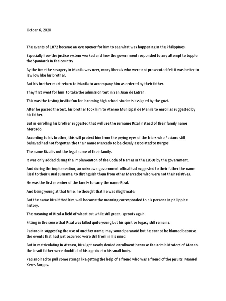 Rizal Class 10-09-20 | PDF | Manila | Philippines