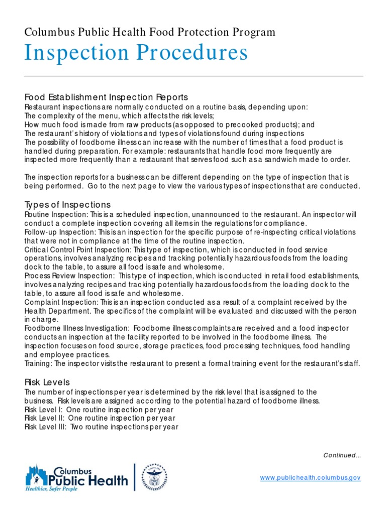 Inspection Procedures: Columbus Public Health Food Protection Program ...