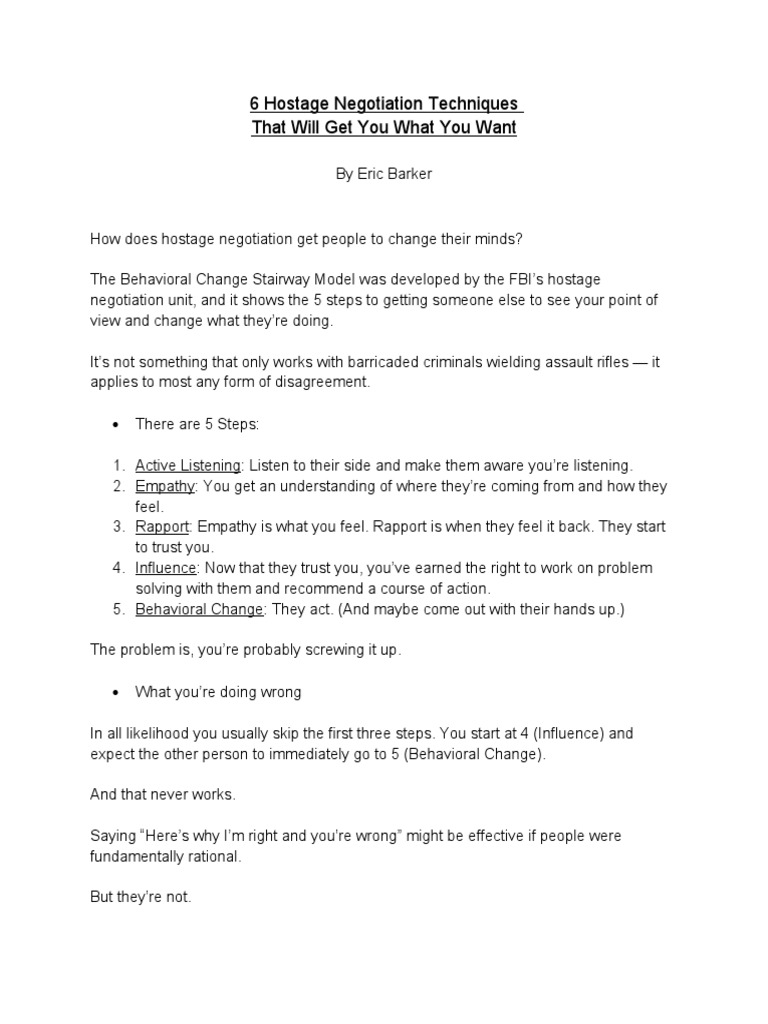 6 Hostage Negotiation Techniques That Will Get You What You Want | PDF ...