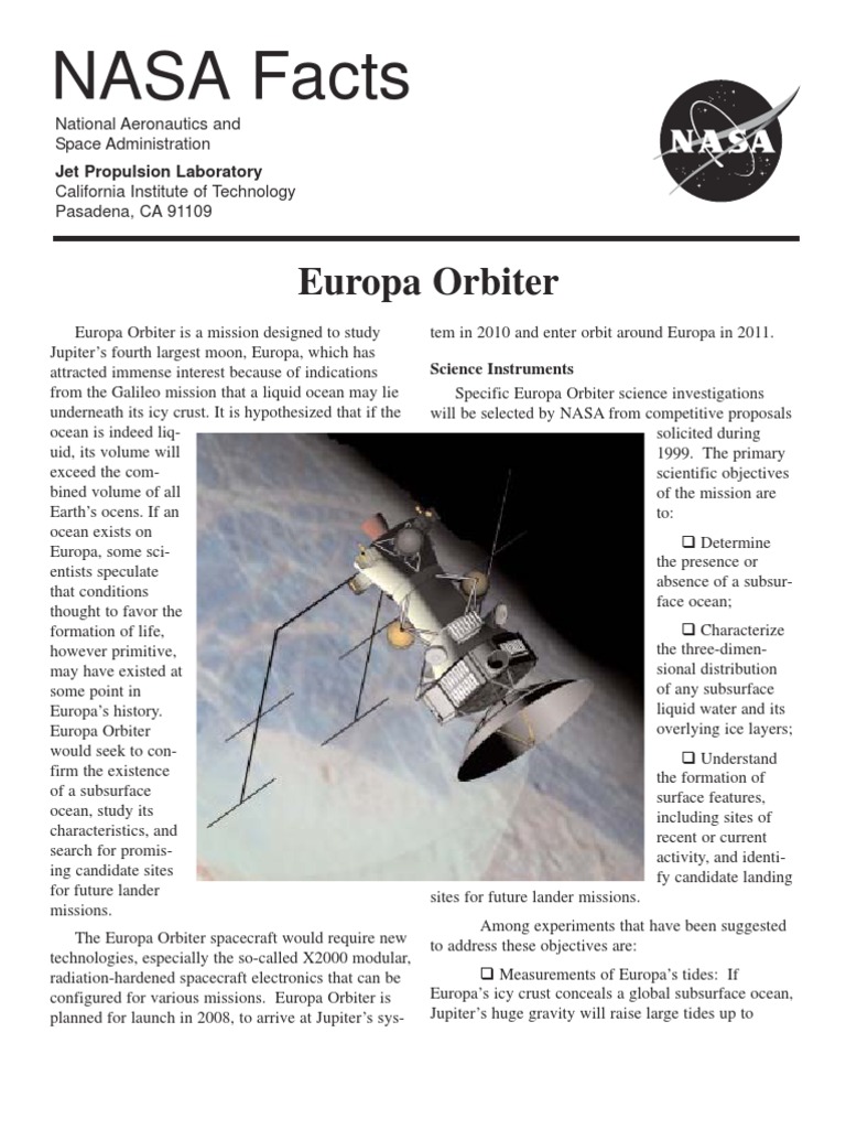 NASA Facts Europa Orbiter | PDF | Europa (Moon) | Jupiter
