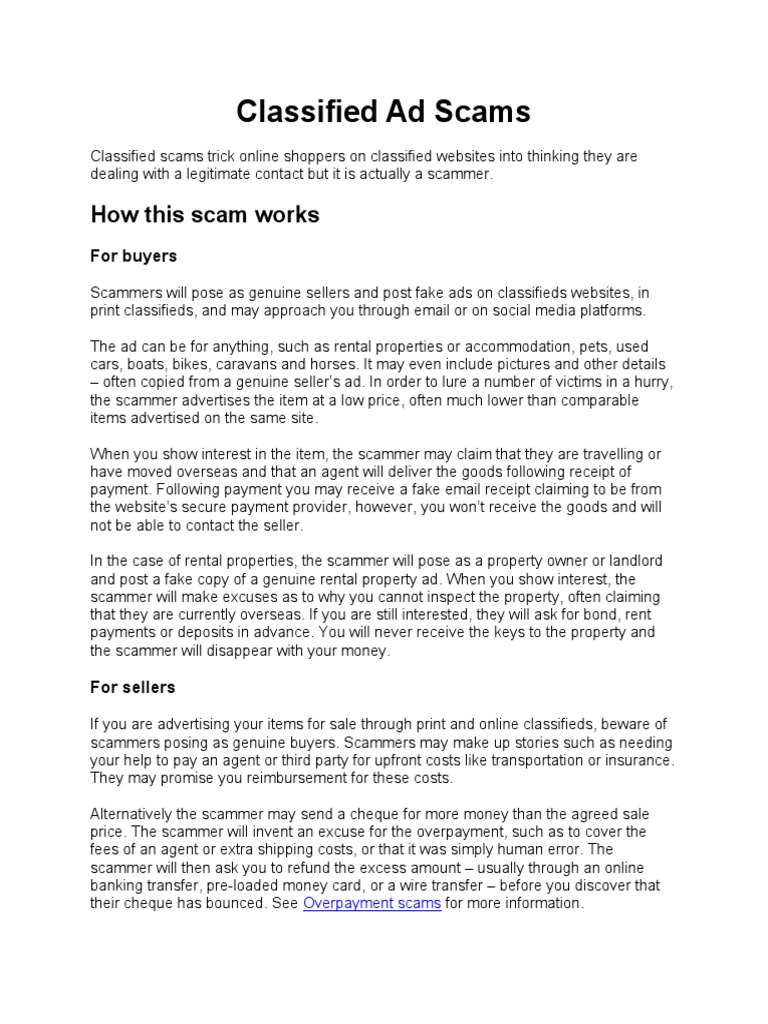 Classified Ad Scams: How This Scam Works | PDF | Spamming | Cheque