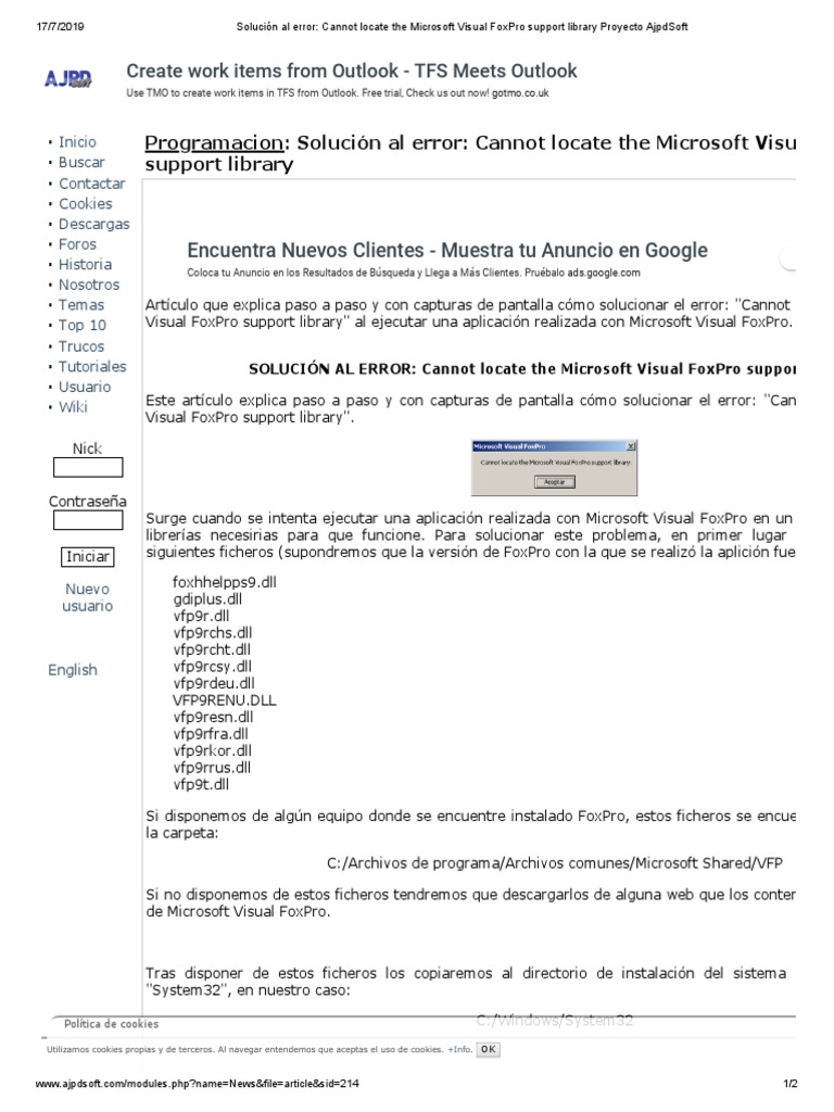 Solución Al Error - Cannot Locate The Microsoft Visual FoxPro Support ...