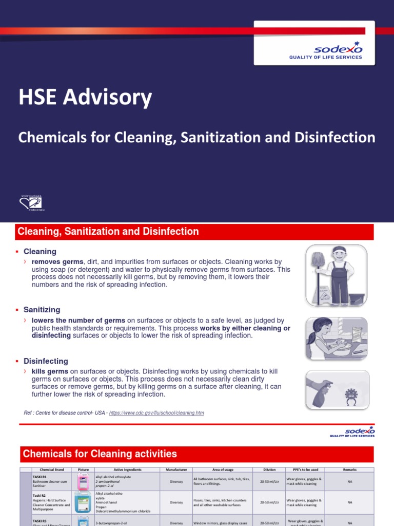 HSE Advisory - Chemicals For Cleaning Sanitisation and Disinfection ...