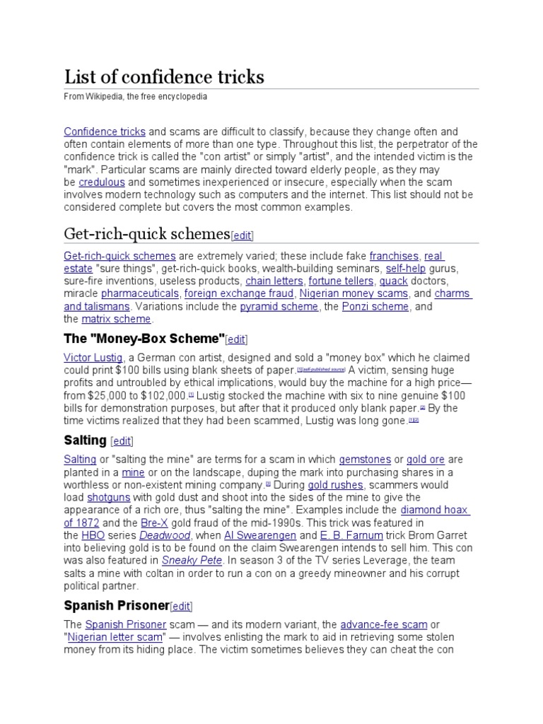 List of Confidence Tricks | PDF | Phishing | Prediction