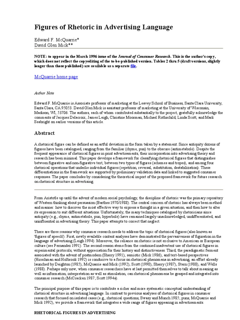 Figures of Rhetoric in Advertising Language | PDF | Rhetoric | Metaphor