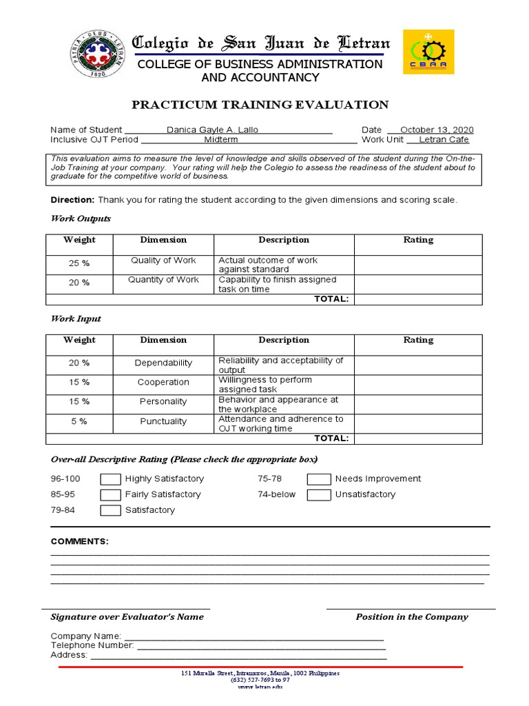 Practicum Training Evaluation | PDF | Evaluation | Psychological Concepts
