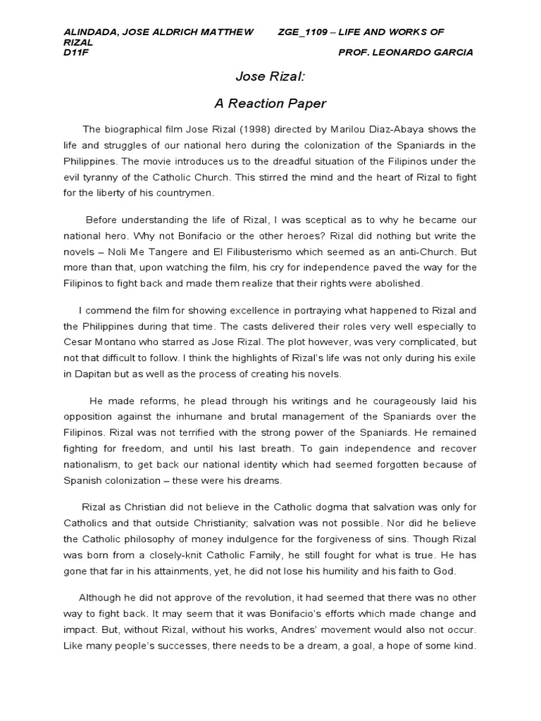 Alindada, Reaction Paper (Rizal 1998) | PDF | Salvation | Theology
