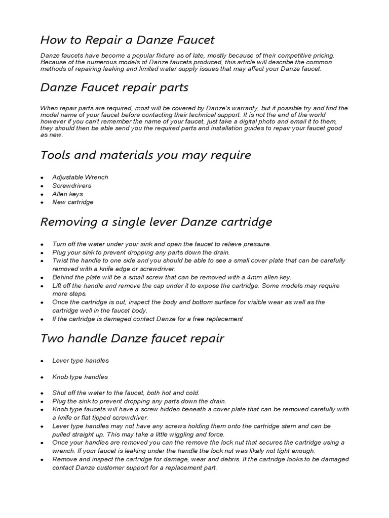 How To Repair A Danze Faucet | PDF | Tap (Valve) | Sink