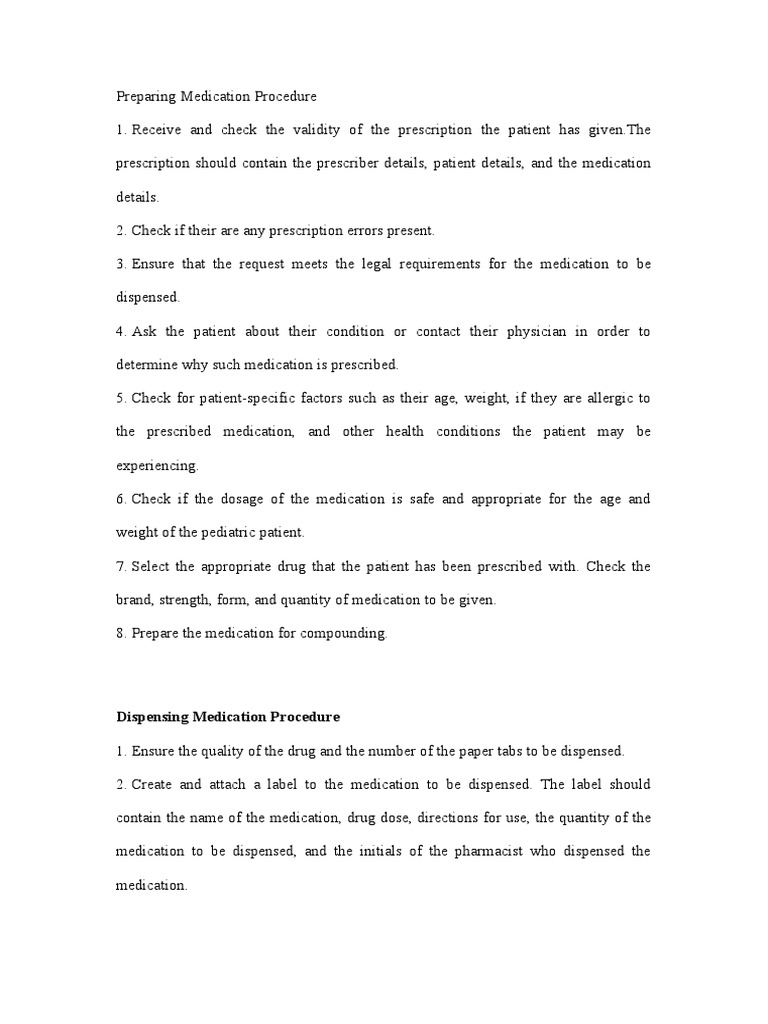 Dispensing Medication Procedure | PDF