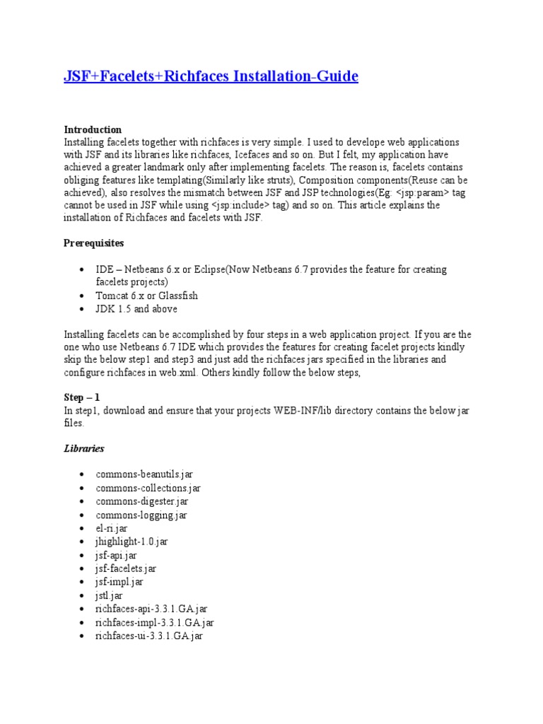 JSF+Facelets+Richfaces Installation-Guide: Libraries | PDF | Software ... JSF+Facelets+Richfaces Installation-Guide: Libraries | PDF | Software ...