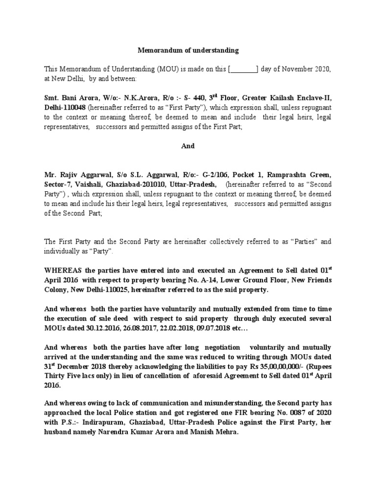 MoU Rajeev Aggarwal | PDF | Government | Common Law MoU Rajeev Aggarwal | PDF | Government | Common Law