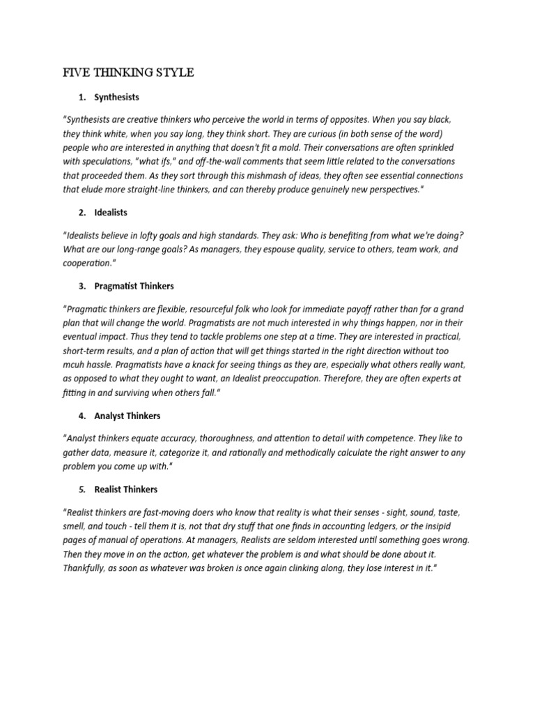Five Thinking Style | PDF