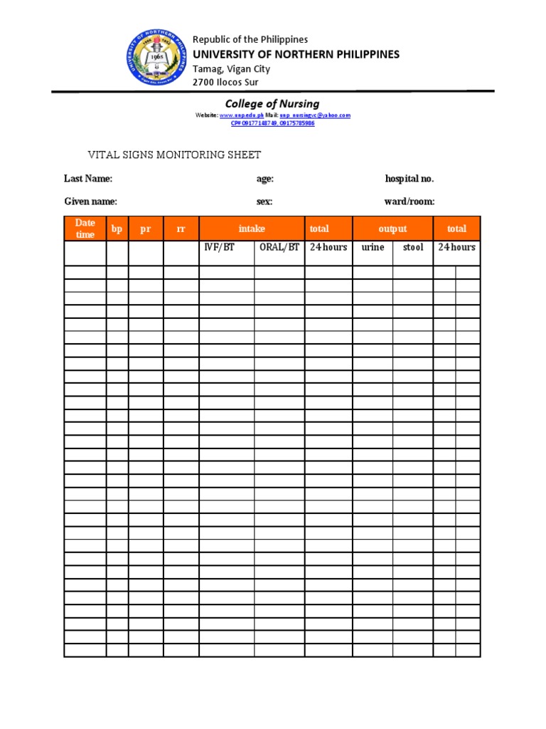 Vital Signs Monitoring Sheet | PDF