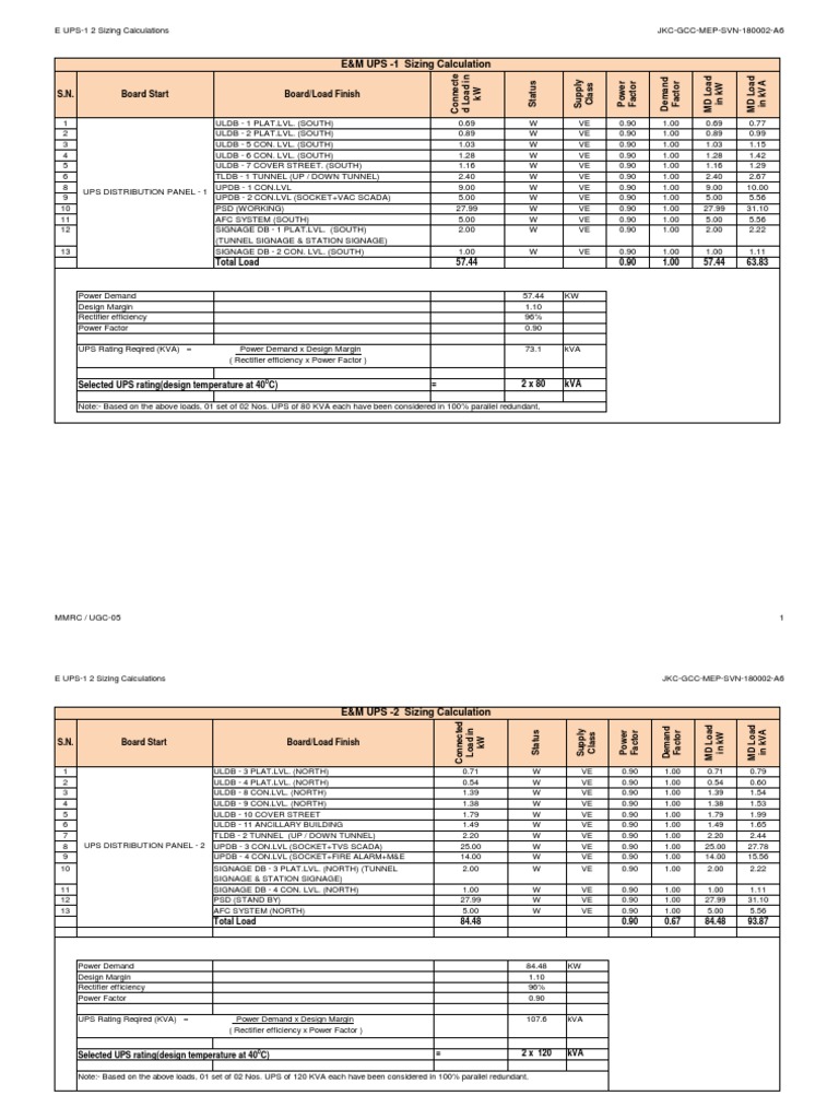 UPS Sizing Calculations PDF | PDF | Energy Technology | Power Engineering