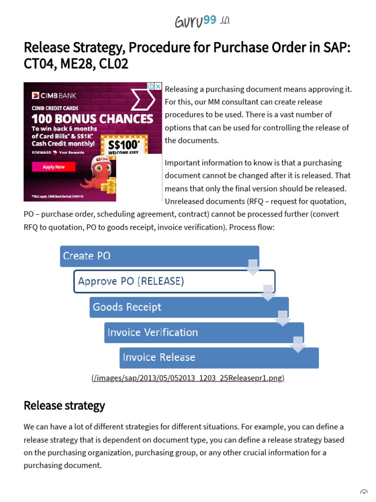 Release Strategy, Procedure For Purchase Order in SAP - CT04, ME28 ...