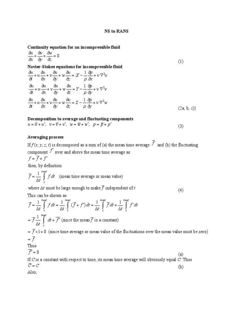 NS To RANS | PDF | Mean | Continuum Mechanics