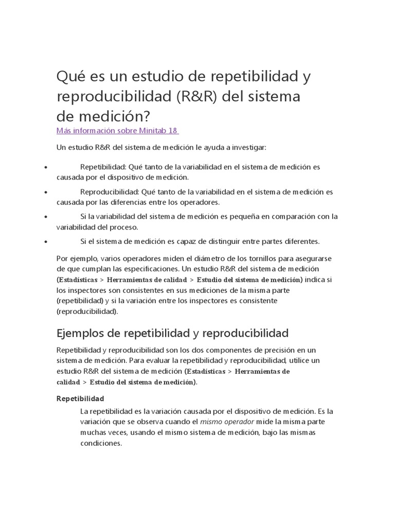 Qué Es Un Estudio de Repetibilidad y Reproducibilidad | PDF