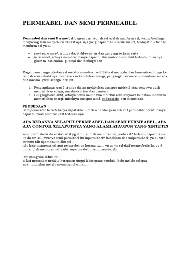 Permeabel Dan Semi Permeabel | PDF