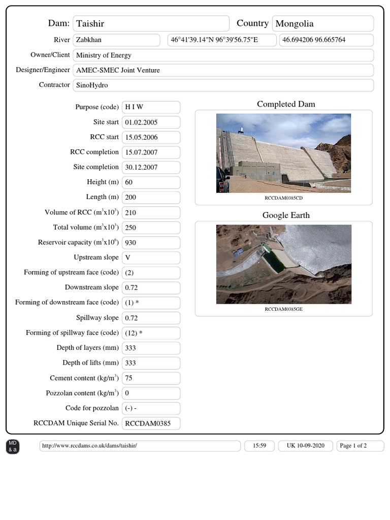 Dam: Taishir Country Mongolia | PDF | Dam | Precast Concrete