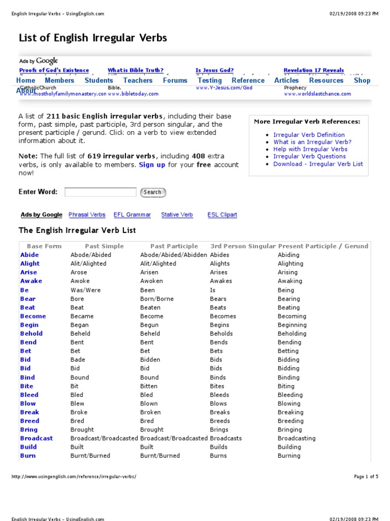 Complete List of Irregular Verbs | PDF | Syntax | Linguistic Morphology