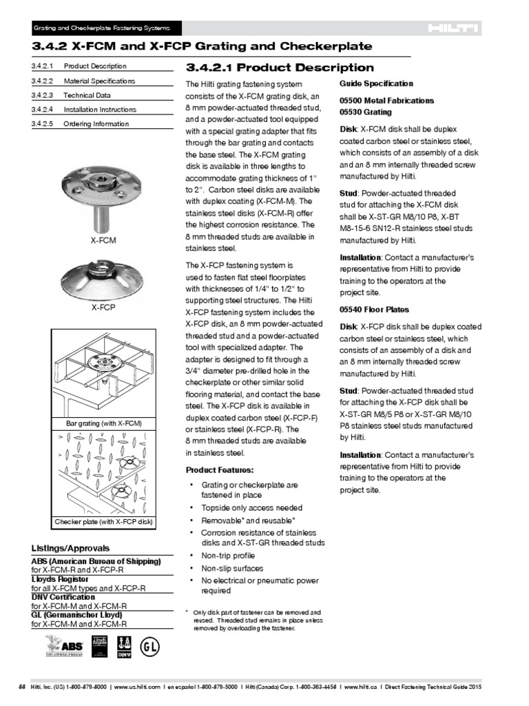 Hilti Grating and Checkerplate Fasteners | PDF | Stainless Steel | Screw